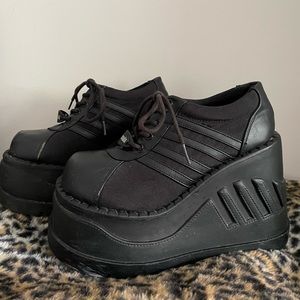 Demonia | Shoes | Rare White Demonia Stacks Platform Boots | Poshmark